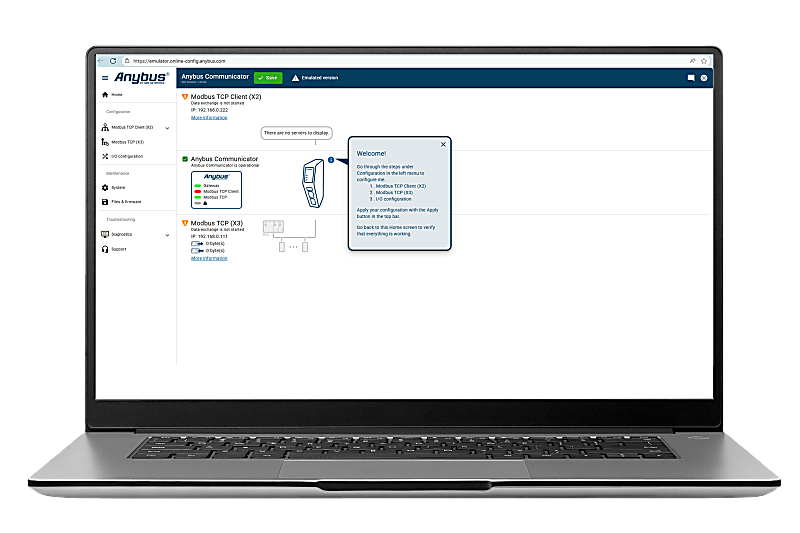 Anybus Communicator Modbus TCP Client – Modbus TCP Server